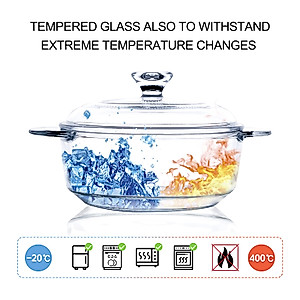 HUSANMP Clear Round Glass Casserole with Lid, Baking Dish with Glass Cover, Glass Casserole for Oven, Freezer and Dishwasher Safe (1-Quart Round)