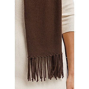 Fishers Finery Women's 100% Cashmere Knit Scarf with Fringe Detail; Super Soft and Warm Classic Winter Fashion Scarf, Black Label Gift Box Included (Brown)