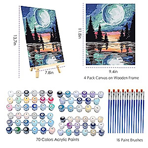 Ninonly 4 Pack Paint by Number for Adults Framed Canvas, DIY Arts and Crafts for Adults Beginner with Wooden Easel, Paint Brushes, Acrylic Paint Set for Home Wall Decor, 9 * 12 Inch