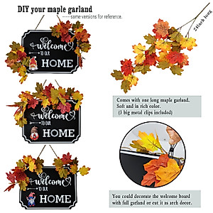 16 Inch Seasonal Welcome Sign Wreaths for Front Door with 12 Holiday Gnomes Interchangeable,Fall Decor Hanging Porch Door Signs,DIY Long Maple Garland (Black)