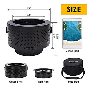 Smokeless Fire Pits for Outside with Portable Carrying Storage Bag, 13x8.7 Inch Low Smoke Camping Stove, Portable Firepits Outdoor Wood Burning for Bonfire Picnic Backyard Cooking on Beach, Black, S