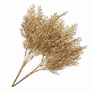 PASYOU Golden Fake Plants, Artificial Flowers Decoration for Christmas Antlers Grass Plastic Faux DIY Crafts Indoor Outdoor Home Garden Party Room Bedroom Wedding Table Centerpiece Decor, Gold 4 Pack