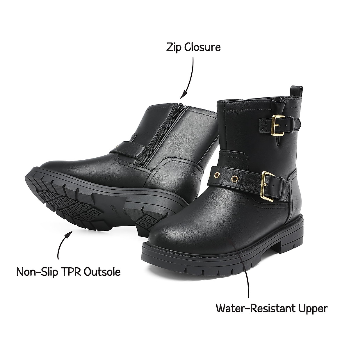 DREAM PAIRS Girls Ankle Booties Waterproof Side Zipper Boots Sdbo2305k Black Size 13 Little Kid