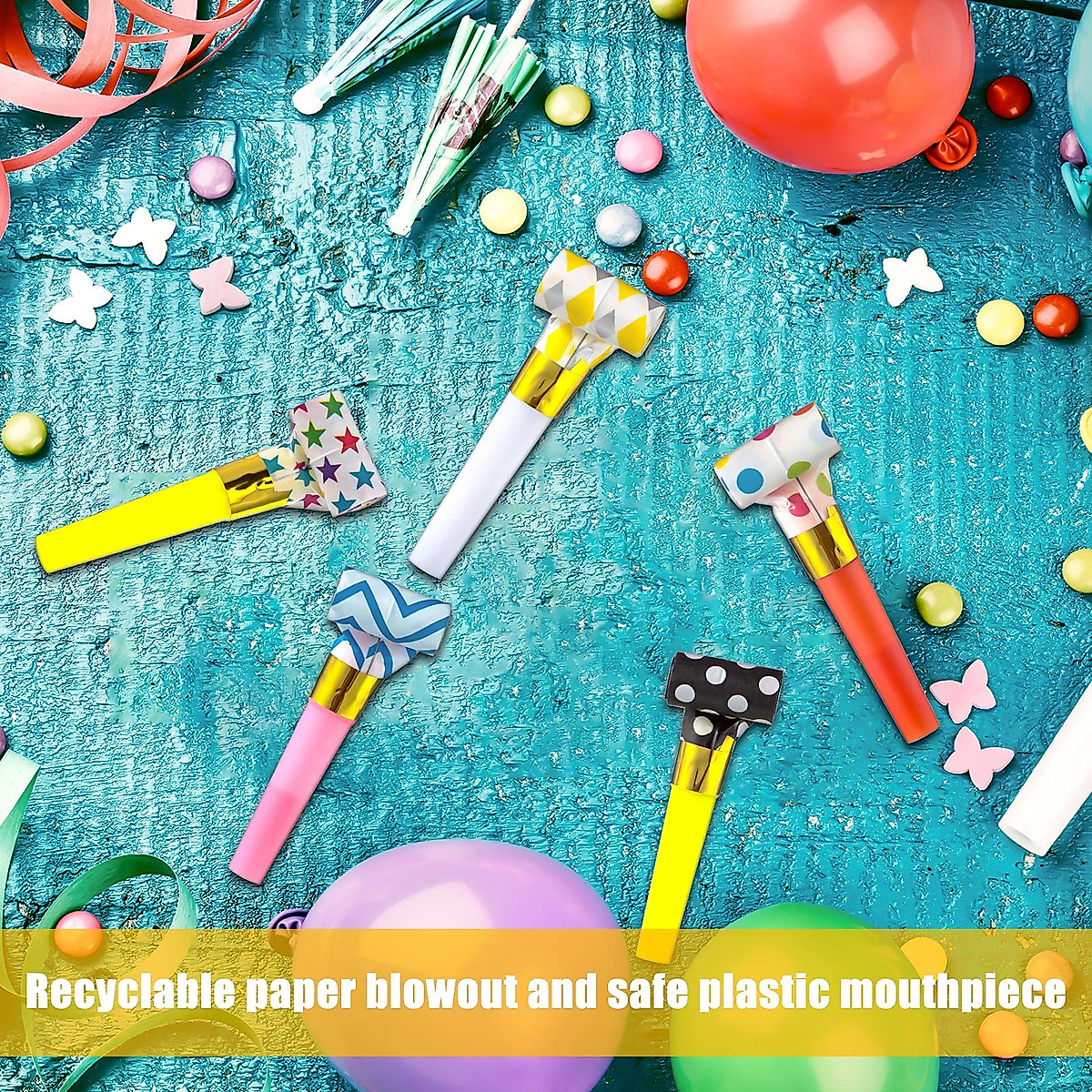 Skylety 20 Pcs Blowouts Noisemakers Funny Birthday Halloween Blowouts Blow Horns Colorful Noisemakers Whistles Noise Makers for 2024 Birthday Halloween Fall Christmas Wedding Party Supplies