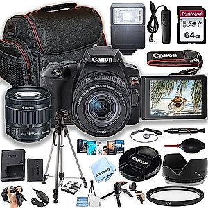 Canon EOS Rebel SL3 DSLR Camera w/EF-S 18-55mm F/4-5.6 STM Zoom Lens + 64GB Memory, Case, Tripod, Flash, Remote, and More (32pc Bundle)