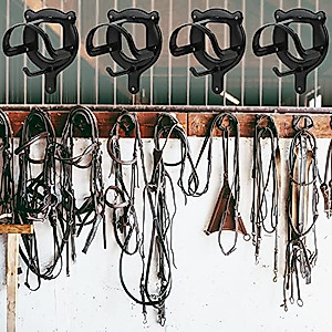 jeonan 4 Pack Horse Bridle Rack Black Bridle Bracket Metal Bridle Hook Wall Mounted Halter Hanger with Mounting Screws and Expansion Pins for Horse Barn Supplies