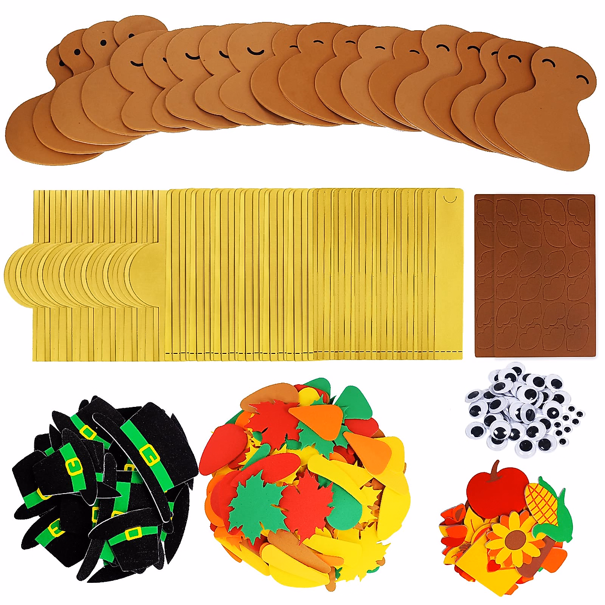 Winlyn 24 Sets Thanksgiving Turkey Headbands Fall Thanksgiving Craft Kits DIY Turkey Hats with Fall Leaf Pumpkin Turkey Feather Foam Stickers Googly Eyes Art Sets for Kids Party Classroom Activities