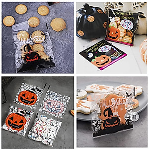 NB 400 Pcs Halloween Candy Bags, Self Adhesive Trick or Treat Cookie Bags for Party Gift Supplies, Cellophane Halloween Goodie Bags (12 oz,8 Styles)