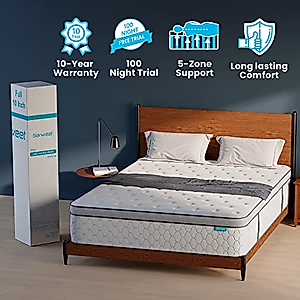 Serweet 10 Inch Memory Foam Hybrid Full Mattress - 5-Zone Pocket Innersprings Motion Isolation - Heavier Coils for Durable Support -Pressure Relieving - Medium Firm - Made in North America