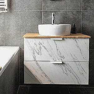 POVODA Marble Contact Paper for Countertops Peel and Stick Wallpaper Removable for Cabinets Drawers Countertops Kitchen Bedroom Furniture Waterproof Self Adhesive 11.8x78.7 inches, White