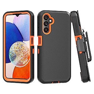 TASHHAR Phone Case for Samsung Galaxy A14 5G case,Heavy Duty Hard Shockproof Armor Protector Case Cover with Belt Clip Holster for Samsung A14 5G 2023 Phone Case (Black+Orange)