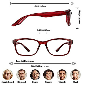 Zenni Blue Light Blocking Reading Glasses for Women and Men, Red Rectangle Fframe Light Eyewear, Durable Hinge, 2.00 Magnification