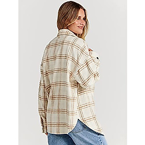 ANRABESS Womens Casual Plaid Shacket Button Down Long Sleeve Shirt Jacket