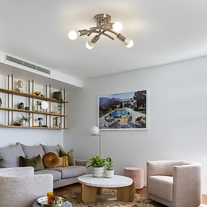 Semi Flush Mount Ceiling Light Fixture, Modern Sputnik Chandelier Light Fixtures, Industrial Kitchen Light Fixtures Ceiling Mount, 4-Light Dining Room Light Fixture for Bedroom (Brushed Nickel)