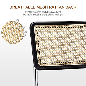 Zesthouse Mid Century Home Office Chair Leather Desk Chair with Rattan Back, Vanity Chair for Girl Women, Upholstered Tufted Swivel Chair for Bedroom Living Room,Height Adjustable Computer Task Chair