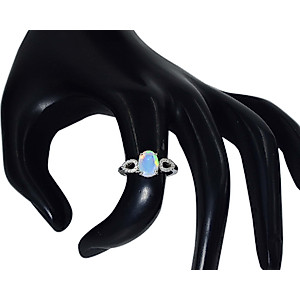 Natural 9X7 MM Ethiopian Welo Cut Opal Gemstone 925 Sterling Silver October Birthstone Wedding Jewelry Engagement Ring Gift For Her (Rhodium Plated Silver, 8.5)