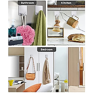 YOGEERNIC 8 PCS Adhesive Towel Hooks, No Drilling Wall Mount Hooks, Heavy Duty Stainless Steel Hooks for Bathroom Bedroom Kitchen Hotel(Silvery)