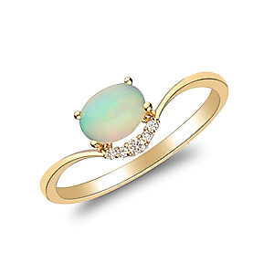 Gin & Grace 14K Yellow Gold Natural Ethiopian Opal Ring with Real Diamonds for women | Ethically, authentically & organically sourced (Round-cut) shaped opal hand-crafted jewelry for her |