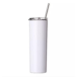 20oz stainless steel double walled insulated drink bottle with straw white skinny