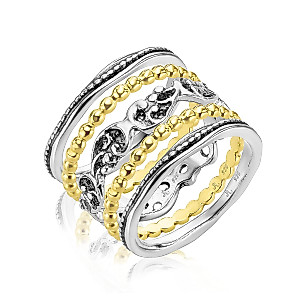 Set of Five 925 Sterling Silver Rings Beaded Concaved Lace Textures Oxidized Vintage Look Stylish Hypoallergenic, Nickel and Lead-free, Artisan Handcrafted Designer Collection Made in Israel