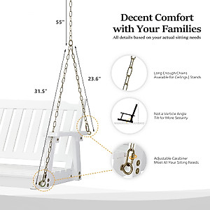 VINGLI Heavy Duty 880 LBS 4 FT Patio Wooden Porch Swing with Upgraded Adjustable Chains, Outdoor Handing Swing Bench for Garden, Yard, Balcony (White)