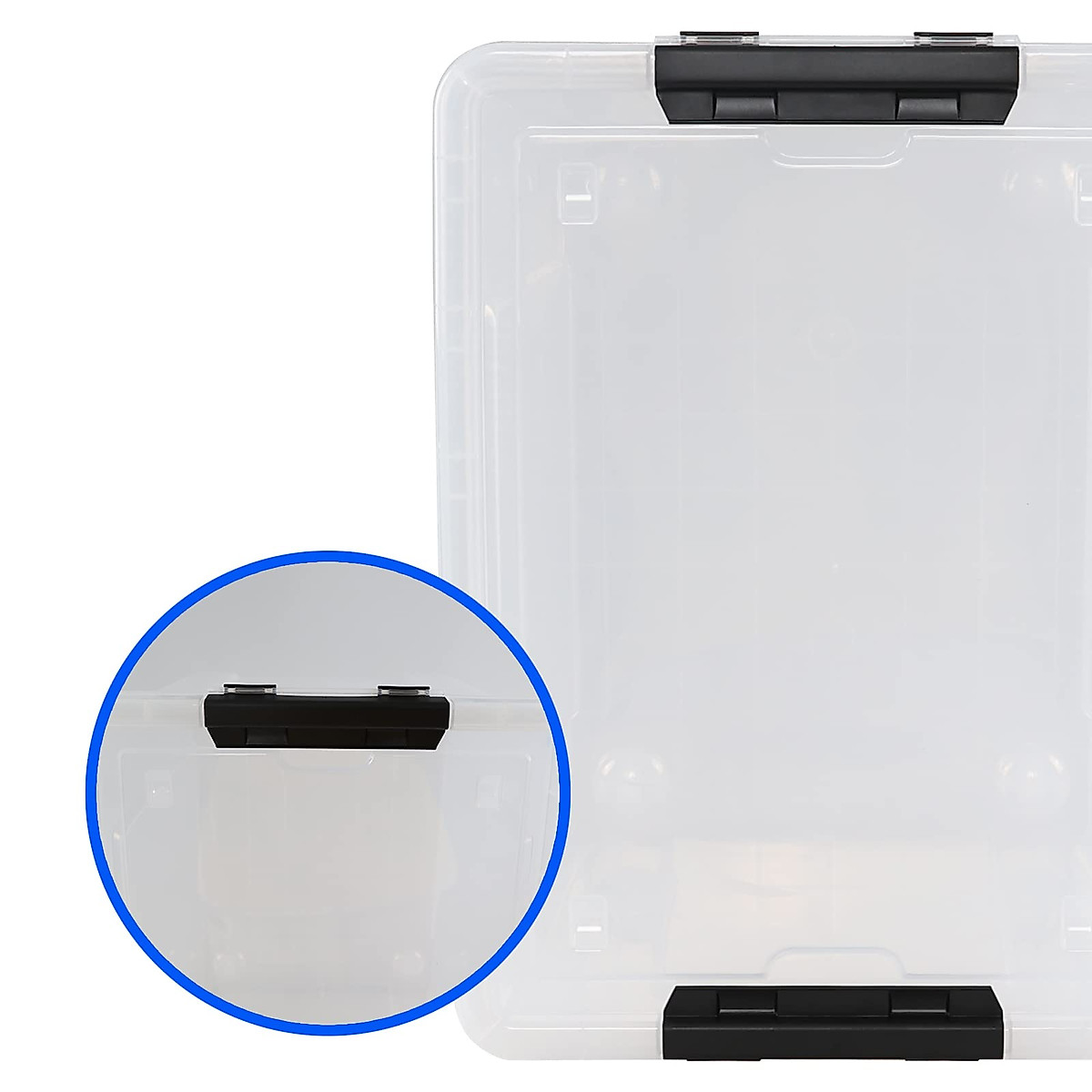 Drephia 4 Pack Clear Latch Storage Bin with Lid and Wheels, 50 L Large Plastic Storage Box