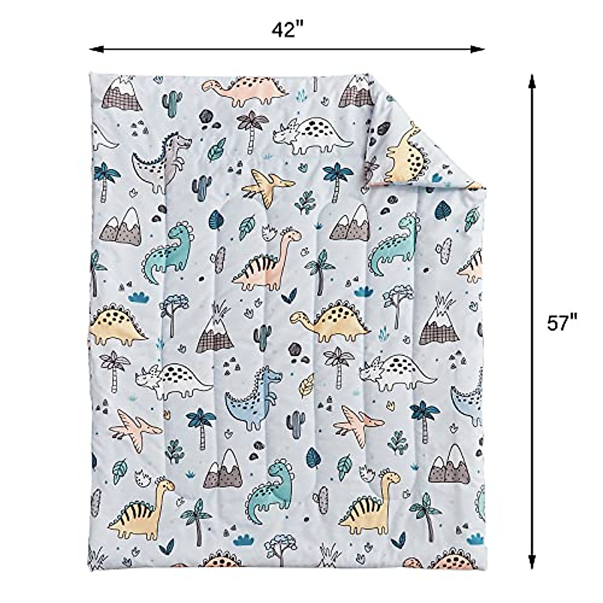 Joyreap 4 Piece Toddler Bedding Set, Cute Dinosaur on Light Blue, Ultra Soft Microfiber Toddler Comforter for Kids Boys Girls, Includes Quilted Comforter, Fitted Sheet, Top Sheet, and Pillow Case