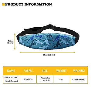 AFPANQZ Cute Dinosaur Baby Car Seat Head Support Adjustable Head Band Strap Holder Stroller Neck Relief Strap Headrest Stroller Carseat Sleep Positioner Kids Babies Toddlers Washable Blue Colored
