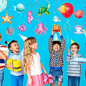 Colarr 54 Pieces Ocean Sea Party Hanging Decorations Ocean Party Hanging Swirls Ocean Animals Themed Party Supplies ocean sea Birthday Party Ceiling Decor Sea Animals Turtle Baby Shower Decor