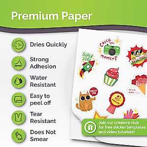Premium Printable Vinyl Sticker Paper for Inkjet & Laser Printer - 34 Sheets Self-Adhesive Sheets Matte White Waterproof, Dries Quickly Vivid Colors, Holds Ink well- Tear Resistant