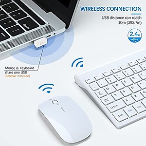 Wireless Keyboard and Mouse Ultra Slim Combo, TopMate 2.4G Silent Compact USB Mouse and Scissor Switch Keyboard Set with Cover, 2 AA and 2 AAA Batteries, for PC/Laptop/Windows/Mac - White