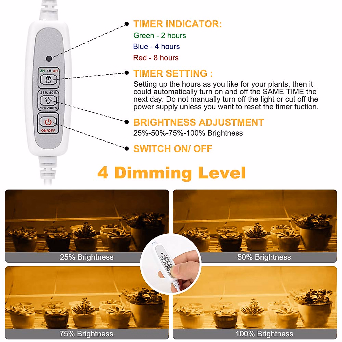 Mosthink LED Plant Grow Light Strips Full Spectrum for Indoor Plants with Auto ON/Off Timer, 48 LEDs / 4 Dimmable Levels, Sunlike Grow Lamp for Hydroponics Succulent, 2 Pack