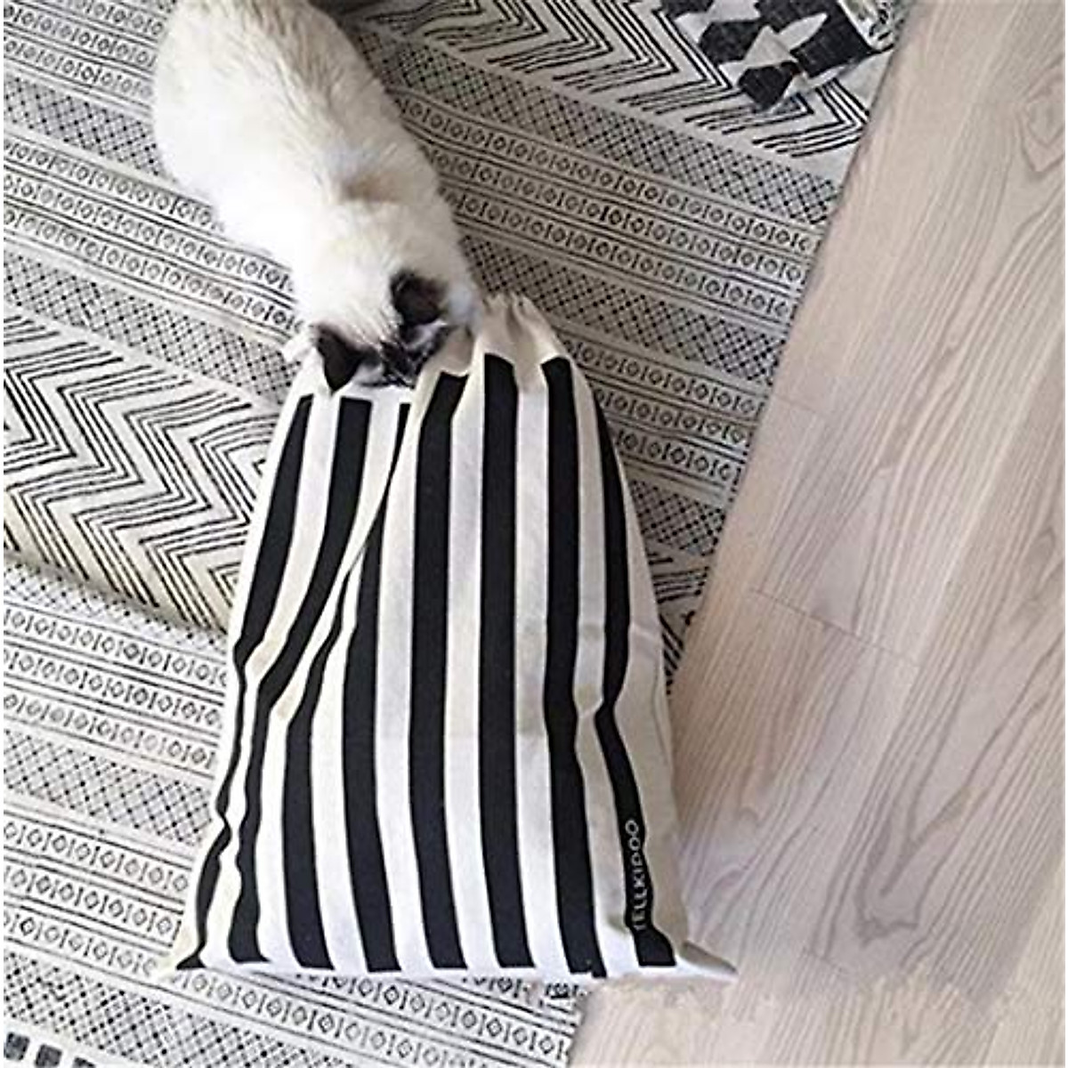 Mvchifay Laundry Bag Large Drawstring Canvas Toy Clothes Wash Storage Collapsible Reusable Baby Gift Holder for Travel College Bathroom (Stripes Pattern)