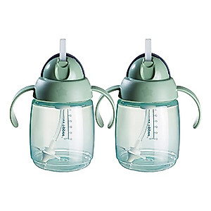 Tommee Tippee Superstar Weighted Straw Cup for Toddlers, 6m+, 10oz, 2 Pack Leak and Shake-Proof, Antimicrobial Technology, Green