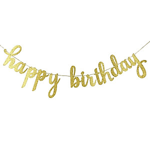 Gold Glitter Happy Birthday Banner Happy Birthday Gold Banner, Gold Happy Birthday Sign for Gold Birthday Party Banner Decorations