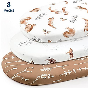Stretchy Ultra Soft Fitted Bassinet Sheet Set 3 Pack, Universal Fit for Bassinets Baby Cradle Moses Basket Oval Rectangle Mattress Safe and Snug, Cute Jungle Squirrels and Animals