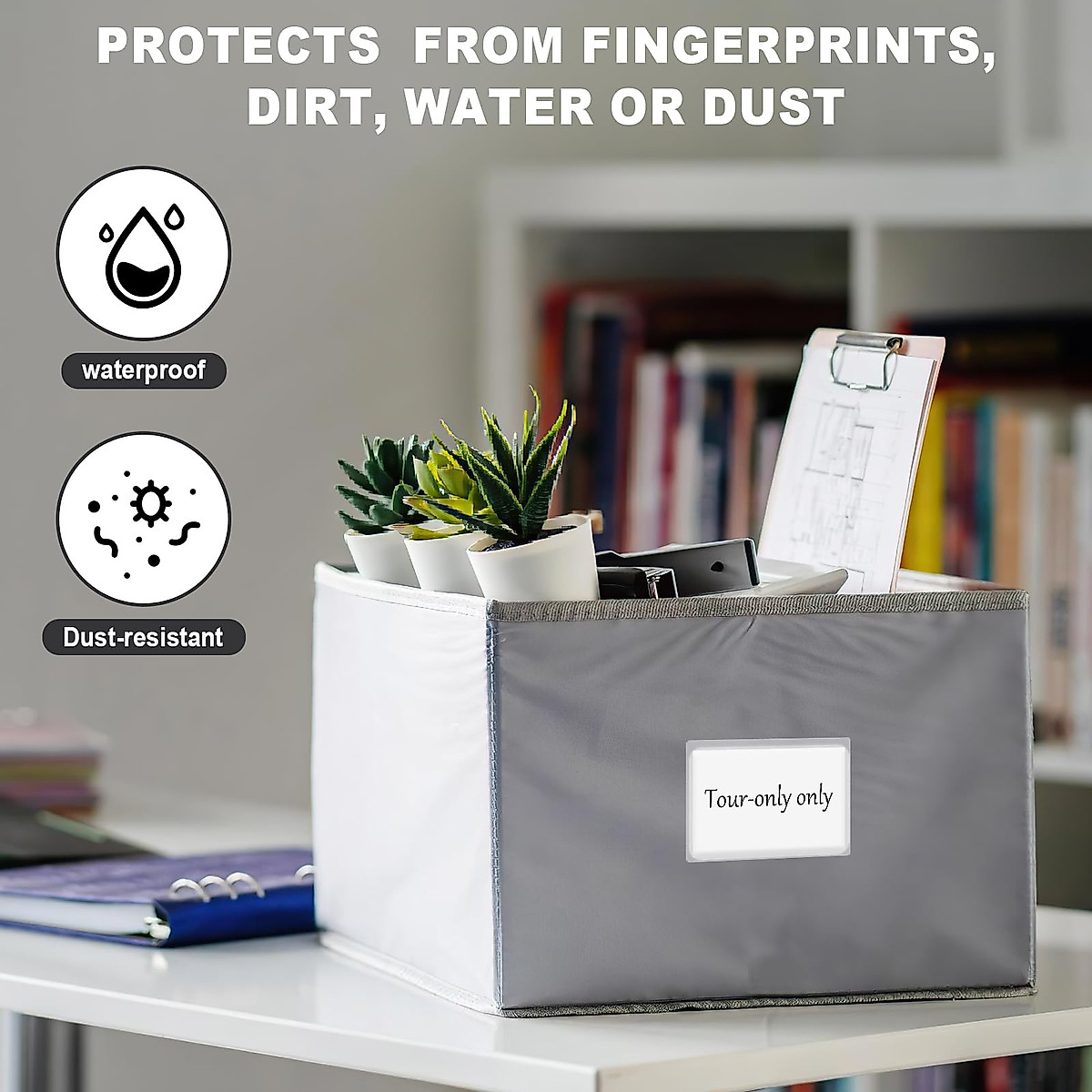 wexpw 50 Pieces 3x4 inch Adhesive Plastic Pockets Sleeves with 50 Pieces White Insert Cards, Self Adhesive Clear Label Holder Index Card Pocket Sleeves Clear Plastic Sticky Labels Holders