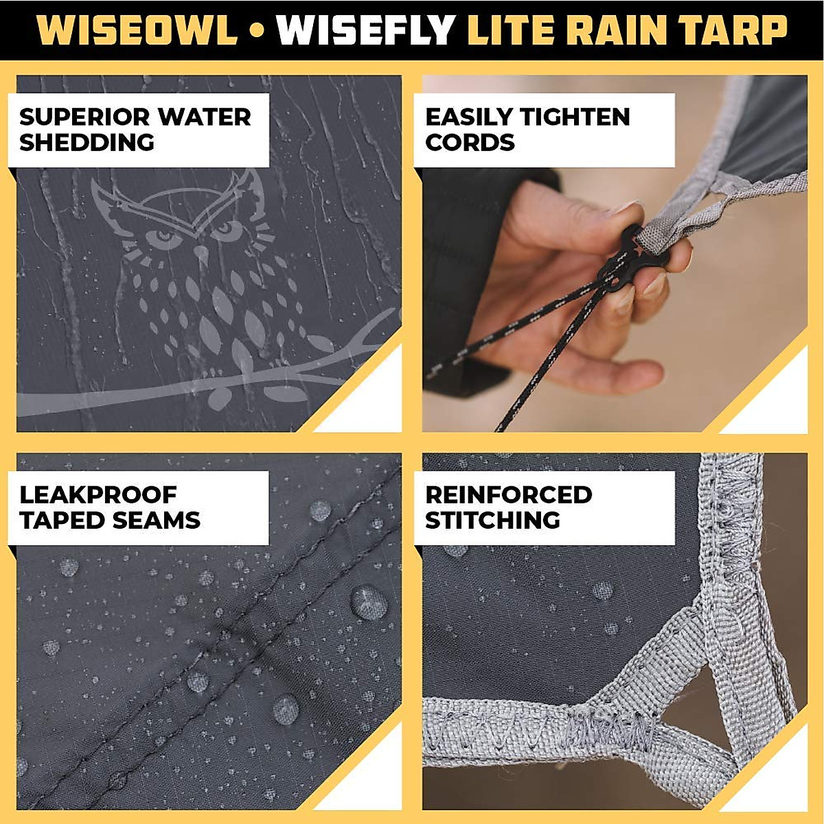 Wise Owl Outfitters Hammock Tarp, Hammock Tent - Rain Tarp for Camping Hammock - Camping Gear Must Haves w/Easy Set Up Including Tent Stakes and Carry Bag - Standard Grey