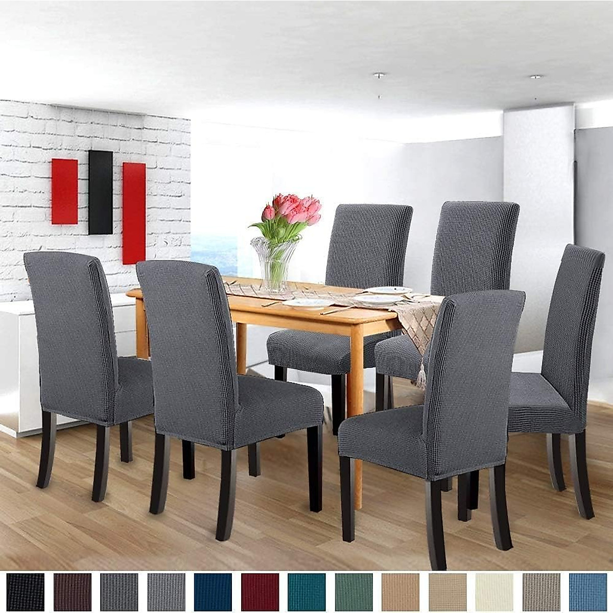 NORTHERN BROTHERS Dining Room Chair Covers Stretch Chair Covers, Removable Washable Parsons Kitchen Chair Covers Set of 4, Dark Grey