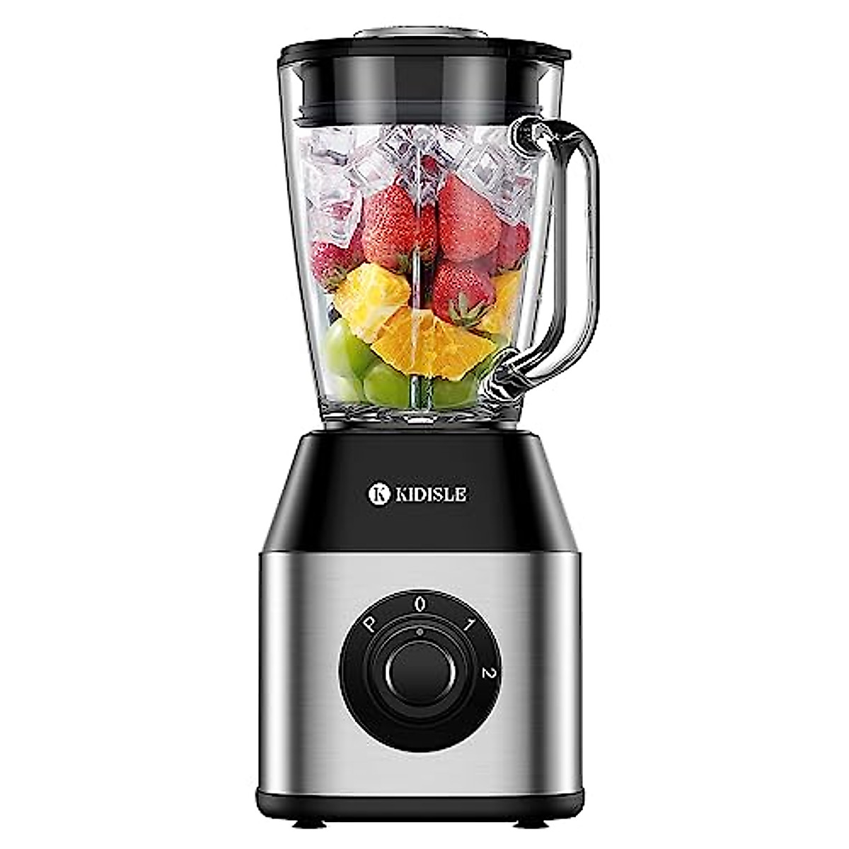 KIDISLE Professional Blenders for Kitchen, 1200W Powerful Smoothie Blender, 52oz Glass Jar for Shakes and Smoothies, Ice Crush, Frozen Fruit, Stainless Steel & Sliver
