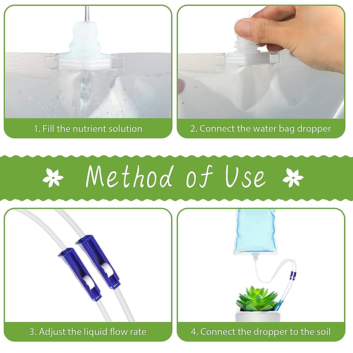 3 Pieces 3.5 L IV Drip Bag for Plants Drip Bag Automatic Plant Stuff Watering Bag System Drip Irrigation Device Adjustable Control Valve Switch for Indoor Outdoor Plant Waterer