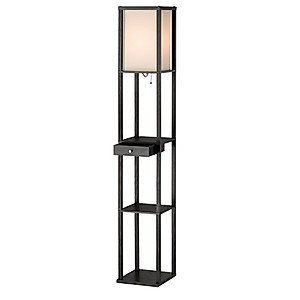 Adesso Parker Floor Lamp – Tall Lighting Equipment with 3 Storage Shelves and 1 Drawer. MDF Made, Smart Switch Compatible. Tools and Home Improvement