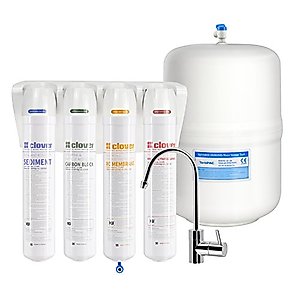 Clover Easy-Install Compact RO Water Filter System, 5-Stage in 4 Filters (Includes Quick-Connect Fittings, Mineral Filter, Quick-Change Filters, Ice-Maker Kit and 20’ Tubing)