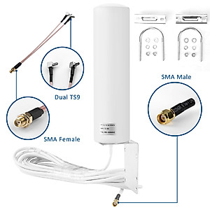 ZDTECH High Gain 10-12dBi Omni Directional Outdoor Pole/Wall Mount Antenna With SMA Male/Dual TS9 3G/4G/LTE/5G for Verizon, AT&T, Sprint Mobile Hotpots Router MiFi Mobile Hotspot Router (698-4000 MHz)