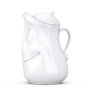 TASSEN Porcelain Tea Pot with Lid, Good Mood Face Edition, 40 oz. White (Single Tea Pot with Lid)