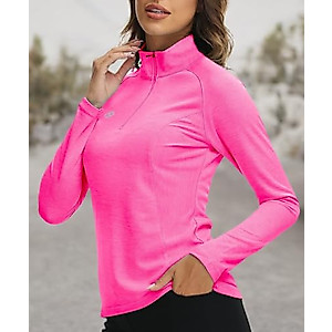 MoFiz Women's Golf Shirt Long Sleeve Athletic Quarter Zip Pullover Hiking Outdoor Running Workout Tops Rose Red M