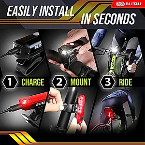 BLITZU Bike Lights, Bike Reflectors Front and Back. LED Rechargeable Headlight Rear Taillight & Bell Set Bicycle Accessories for Night Riding Men Women Kids. Gift for Dad, Mom, Boys, Girls