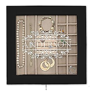 My Personal Memories Custom Personalized Jewelry Box, Tray & Organizer with Glass Top - Customized and Engraved Accessories Gift for Mom, Wife, Her (Large 10.5" x 10.5", Midnight Black)