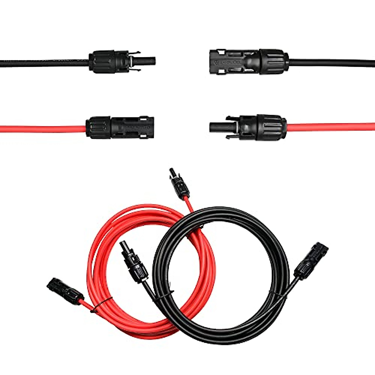 Trisinger 20FT 10AWG Solar Panel Extension Cable,1500V 70A Solar Cable, with IP68 PV Female and Male Connector,1 Black+1 Red (20)