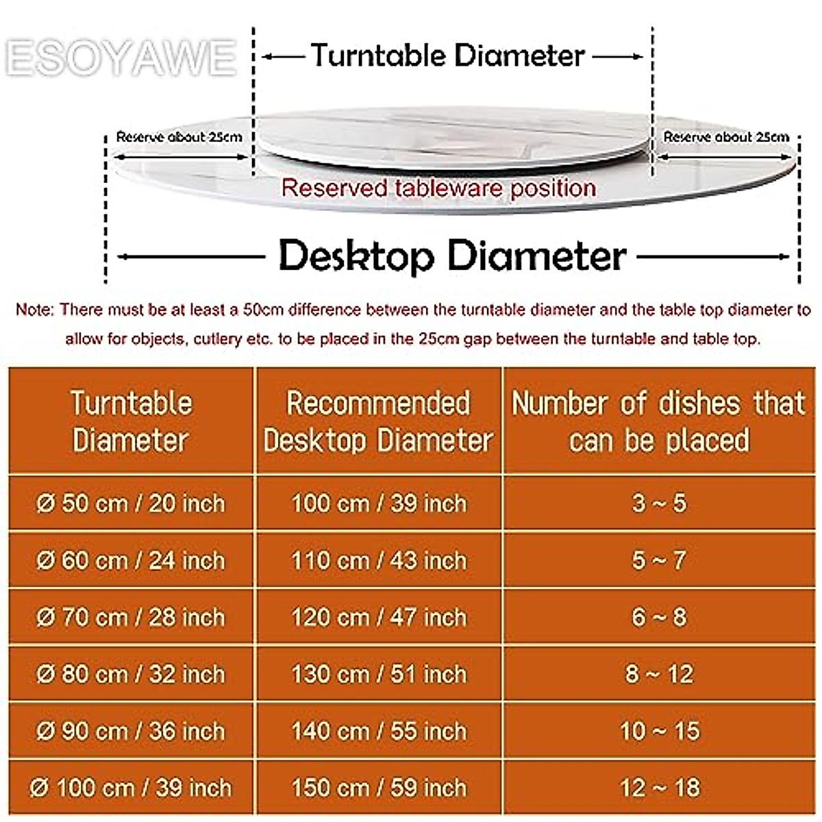 Lazy Susan Tabletop Wooden Turntable, 360 Degree Smooth Rotation Round Rotating Serving Plate, Rotating Serving Tray For Dining Table, Diameter Ø 20 24 28 32 36 39 Inch